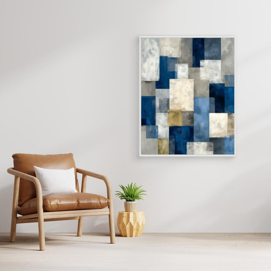 Blue Abstract Geometric Framed Pop Art Canvas